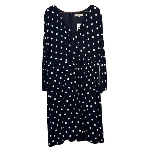 LOFT | Dresses | New Loft Plus Wrap Dress 2 Navy Blue White Polka Dots ...
